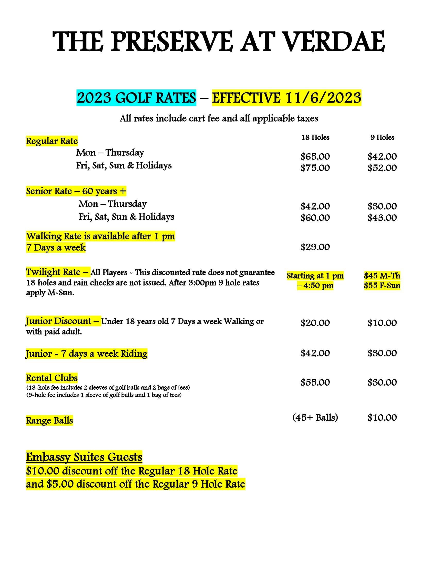 Golf Rates - The Preserve at Verdae